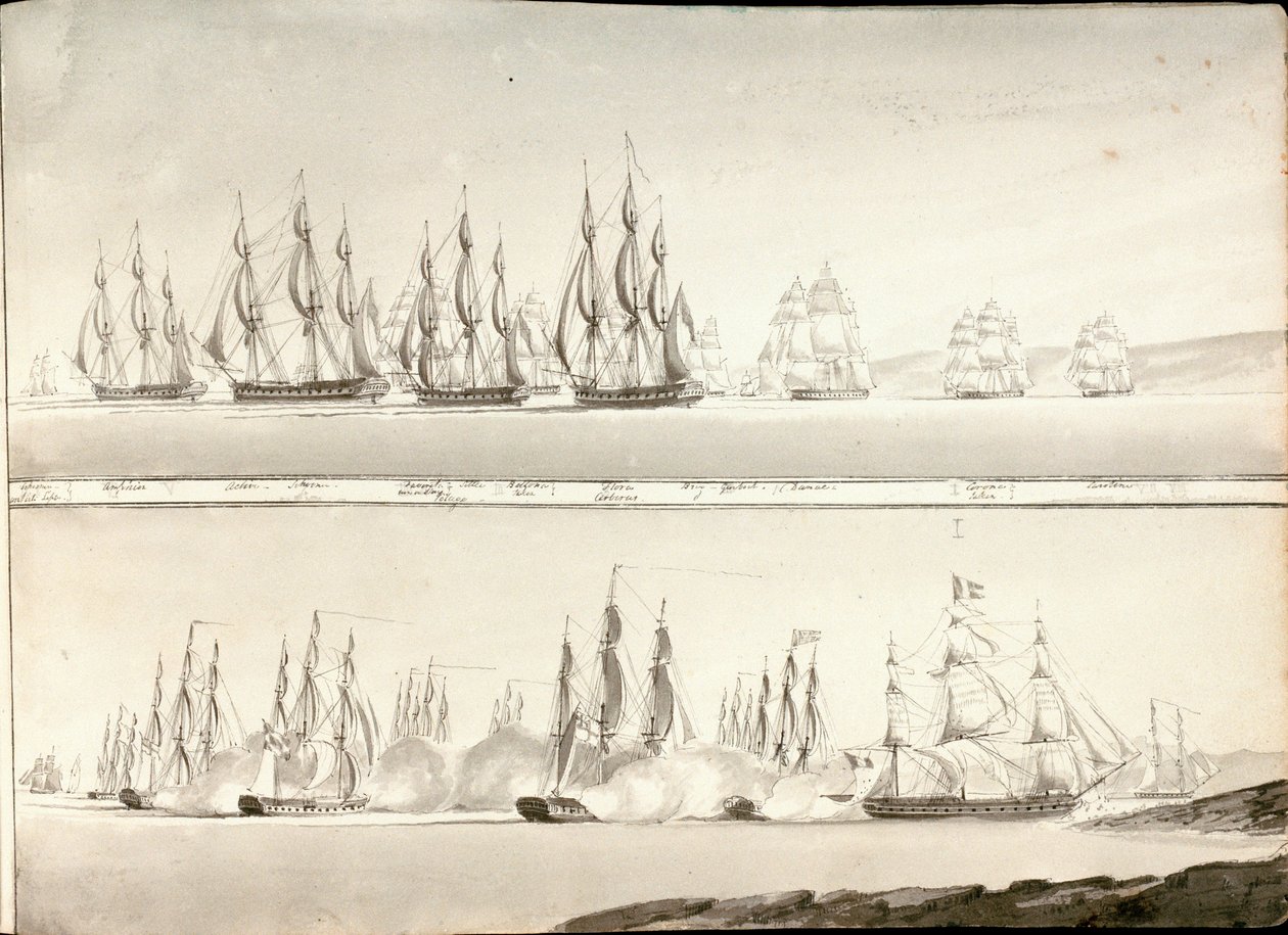 Different modes of painting line of battle ships, early 19th century