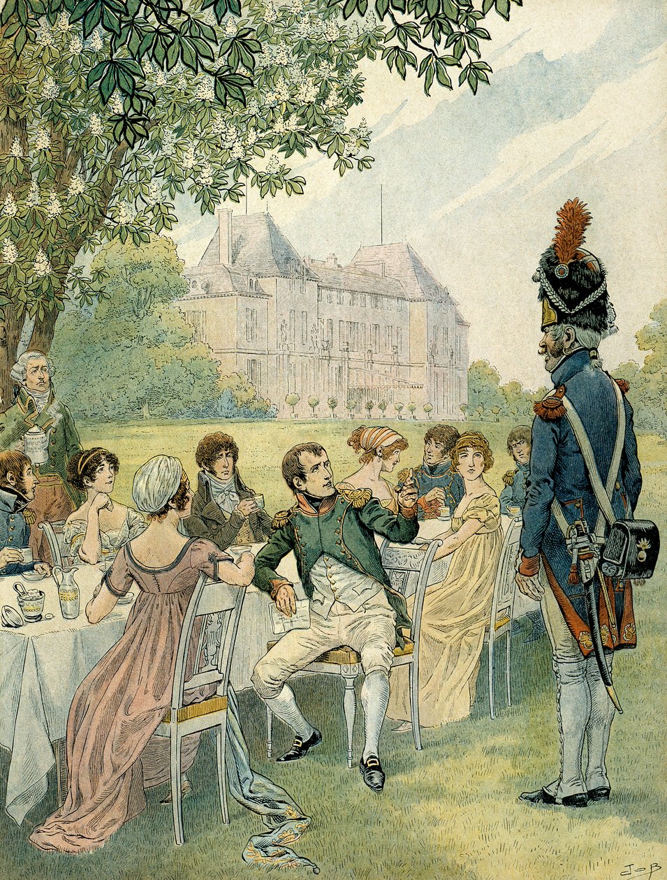 Napoleon I Bonaparte (1769-1821) during a lunch in the gardens of the ...