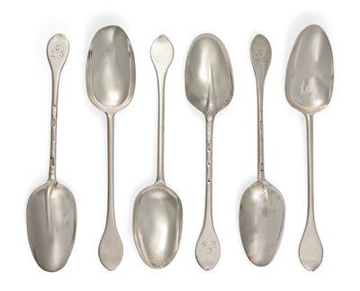 Set of Six Queen Anne Provincial Wavy End or Dog-Nose Table Spoons ...