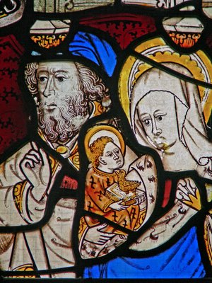 Window Ew depicting St Mary Salome, Zebedee with the infant St John