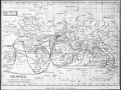 Map of the World Showing Sailing Routes and Telegraph Cables