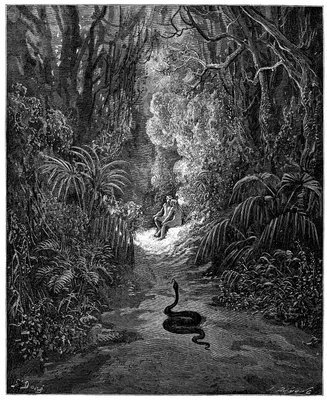 The Snake is Heading to Adam and Eve. Illustration by Gustave Dore for ...