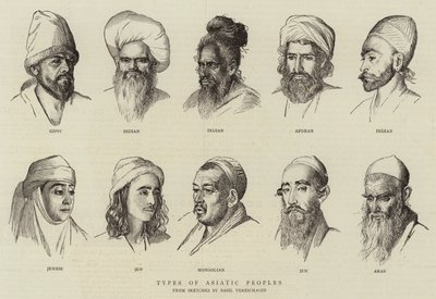 Types of Asiatic Peoples by School Russian: Fine art print