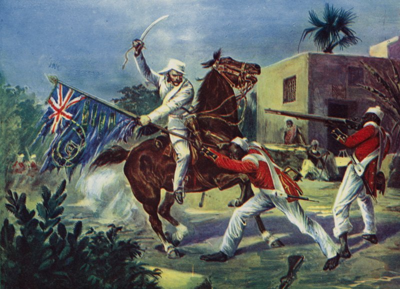Lord Roberts fighting two sepoys over the British standard at Khudaganj ...