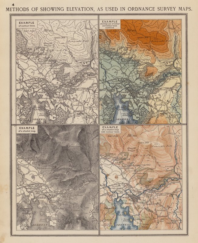 Methods of showing Elevation, as used in Ordnance Survey Maps