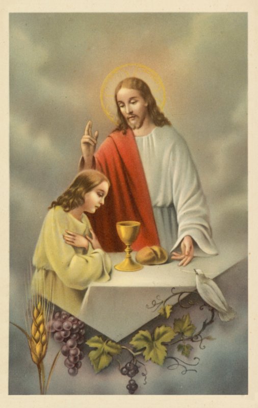 Jesus Christ blessing a girl taking Holy Communion