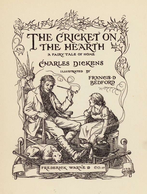Title-page illustration for The Cricket on the Hearth by Charles Dickens