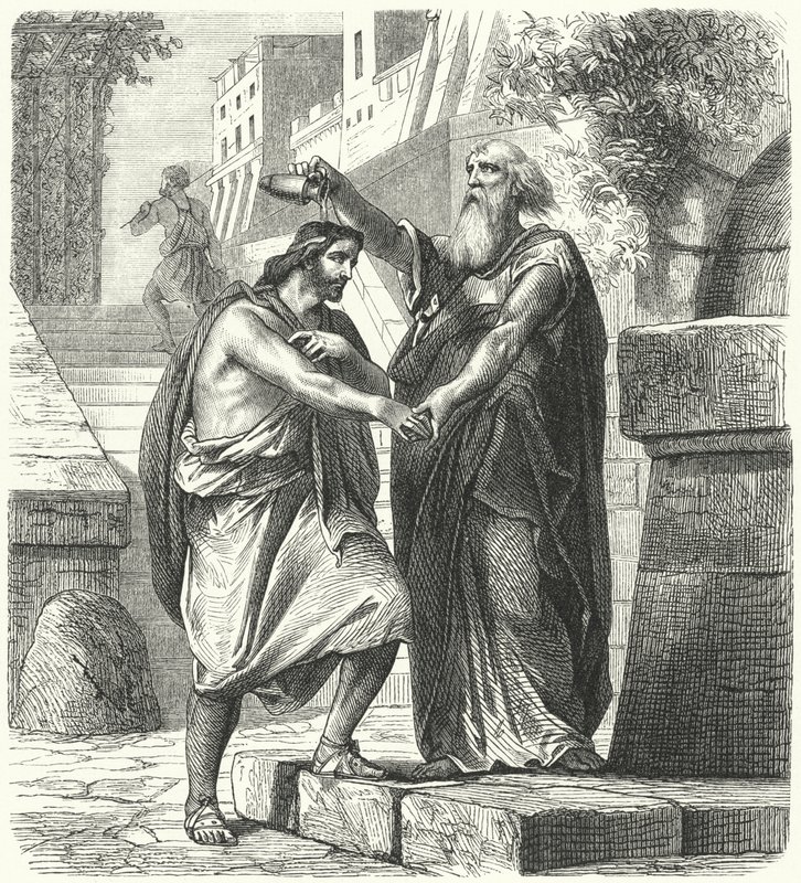 Saul anointed King of Israel by Samuel by German School