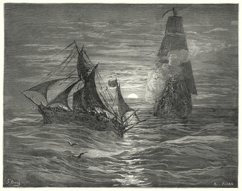Gustave Dore's Don Quixote: "They being under the wind, fired two guns ...